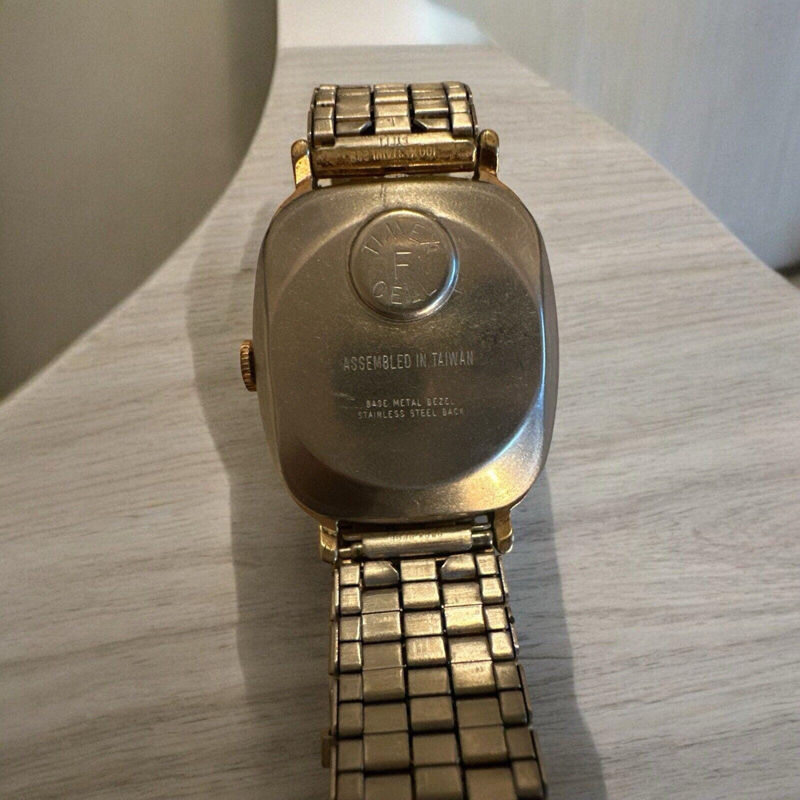 Timex F Cell Q Style Rectangular Men's Gold Face and Band Stainless ...