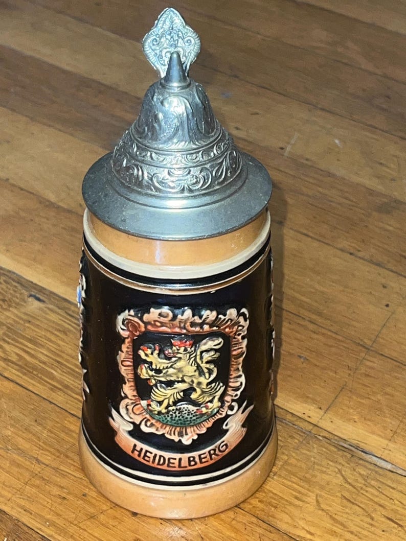 German Heidelberg Beer Stein Featuring the City Coat of Arms Castle VTG ...