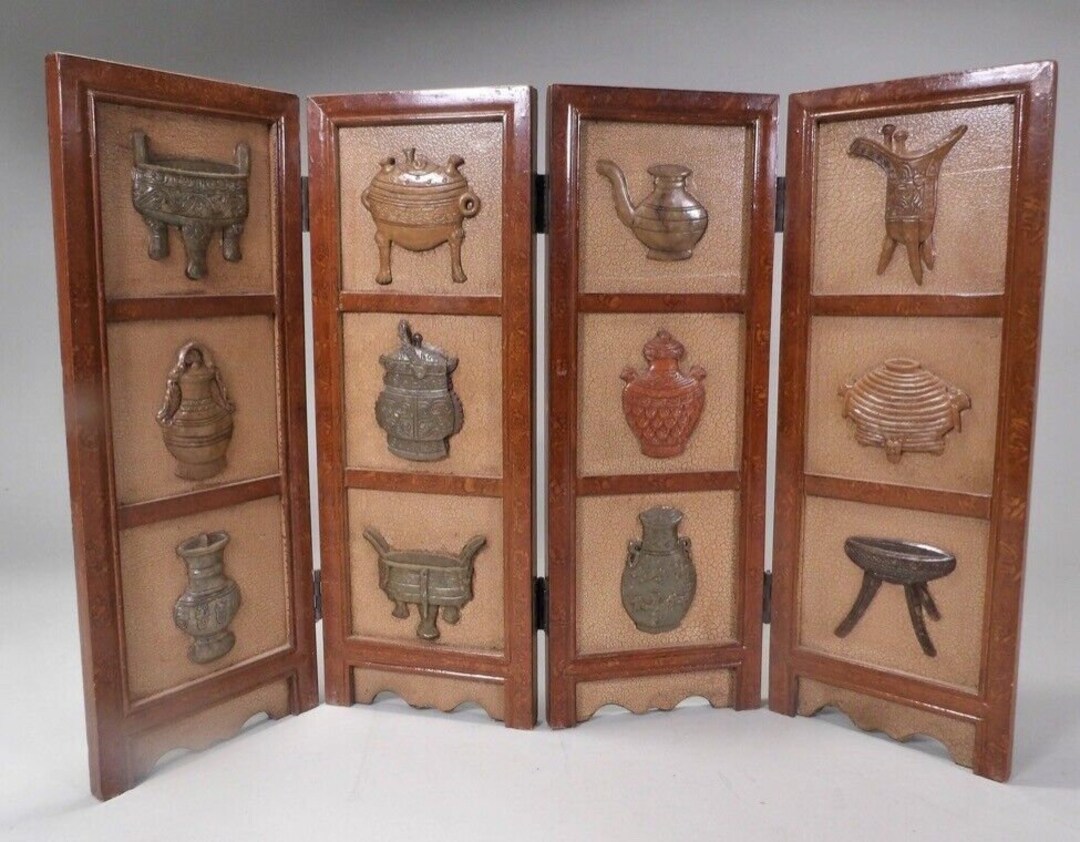 Foldable Vintage Oriental Table Screen 16 Tall - Etsy