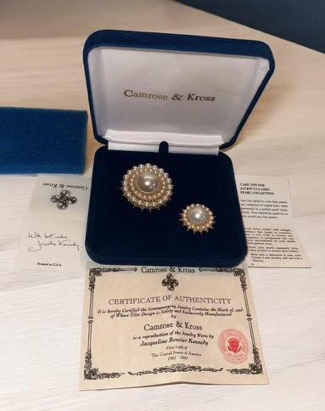 Jackie Kennedy Pearl Pin SET - 2 Gold Plated Pearl Pins With ...