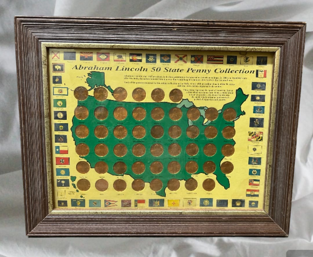 Vintage 1992 Abraham Lincoln 50 State Map Penny Collection - Etsy