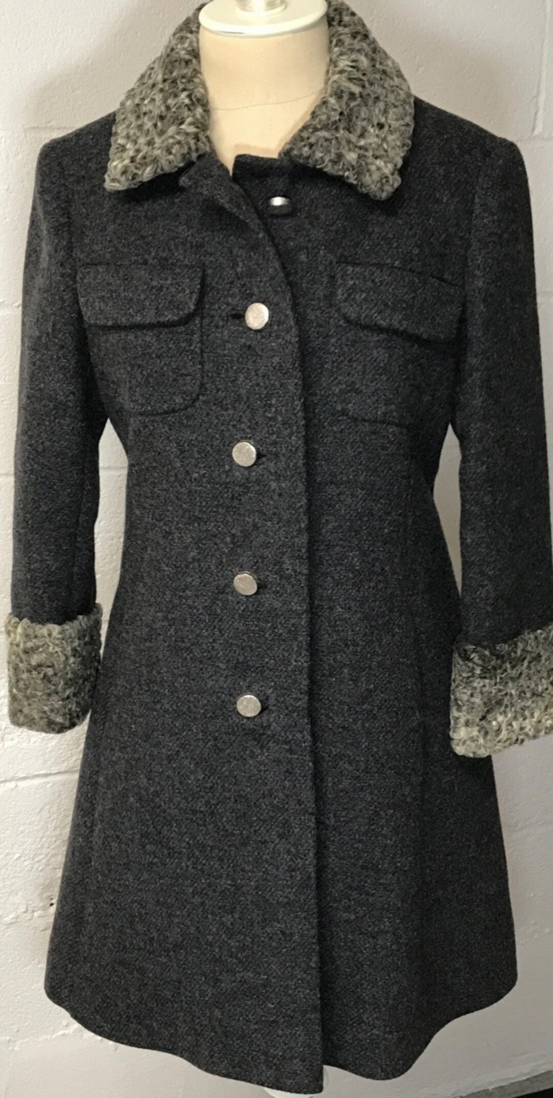 Vintage 1960s Wool Coat With Curly Lamb Fur Trim - Size XS - Etsy