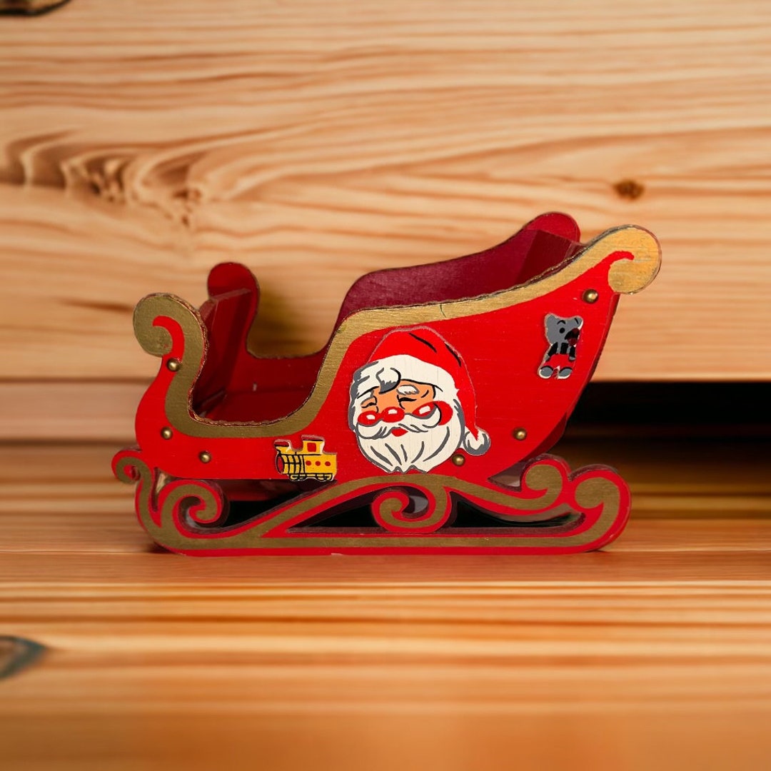 Vintage Christmas Sleigh: Folding Wood Card Holder, Made in Japan - Etsy