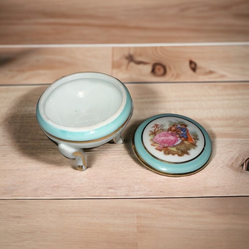 LIMOGES France Miniature Porcelain Footed Lidded Pill Pot, Ring Pot ...
