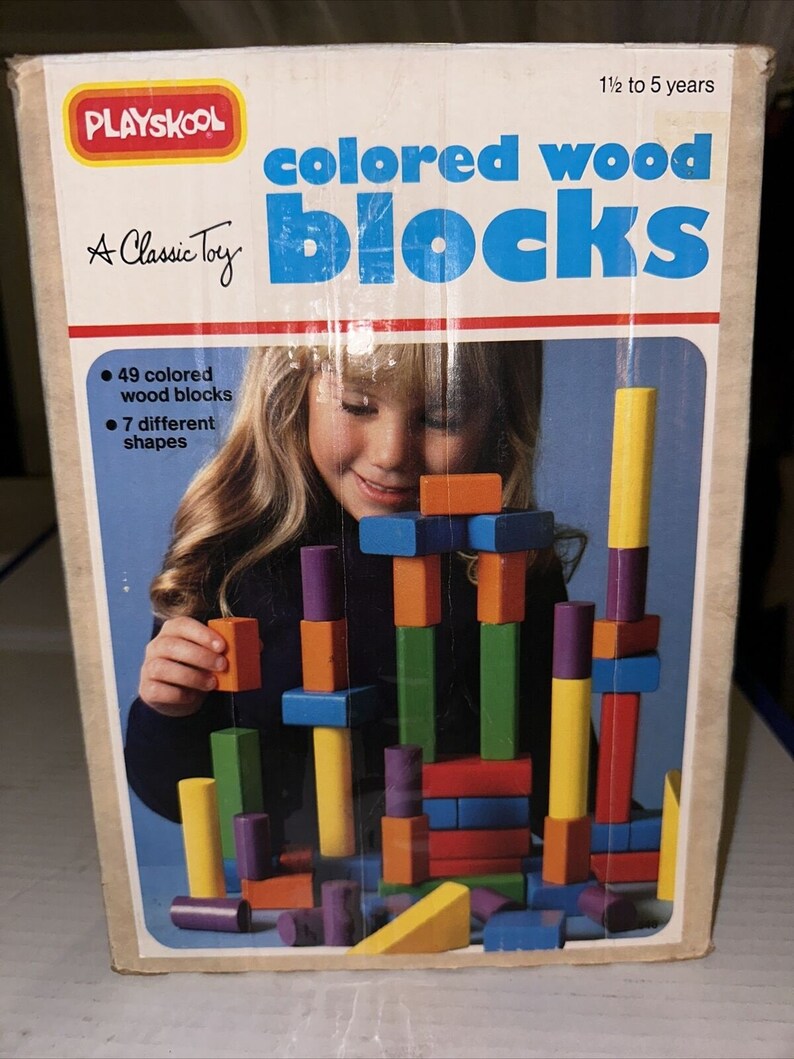 VTG 1982 Playskool Colored Wooden Blocks 48 Pieces in All Made in the ...