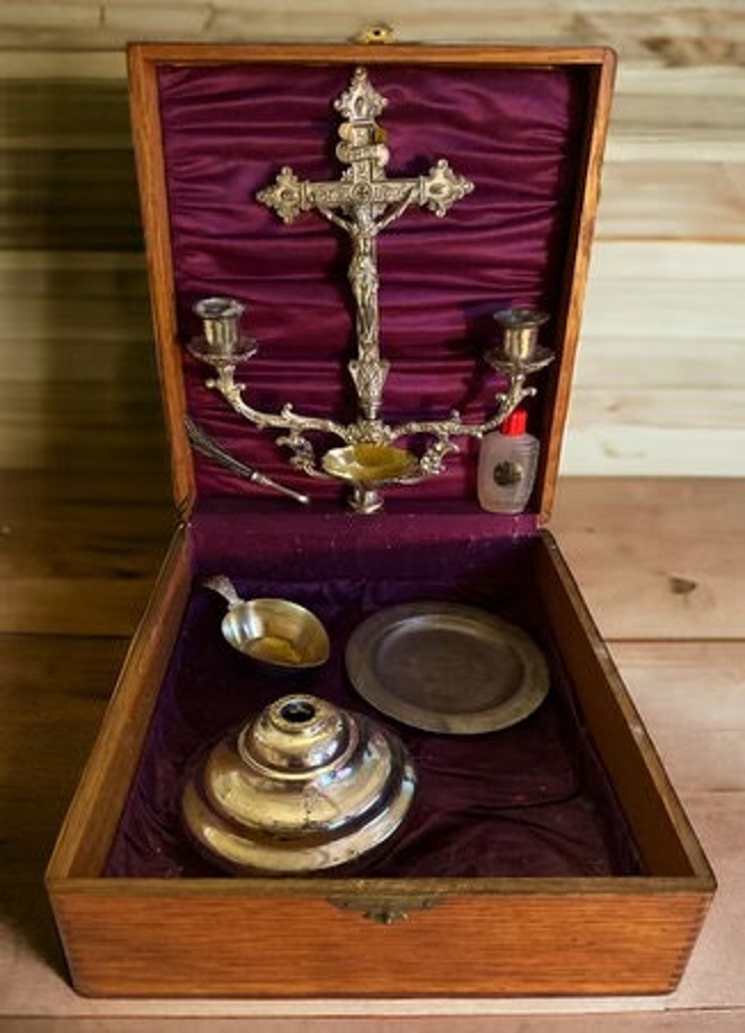 Antique Sick Call Box Last Rites Case Religious Candelabra Vintage ...