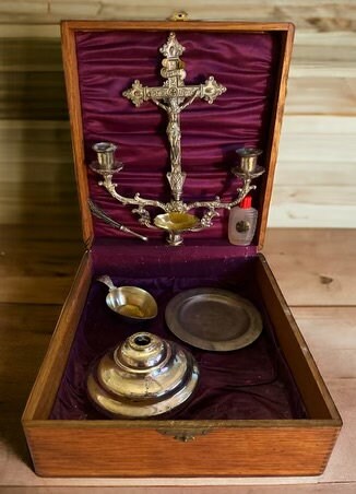 Antique Sick Call Box Last Rites Case Religious Candelabra Vintage ...