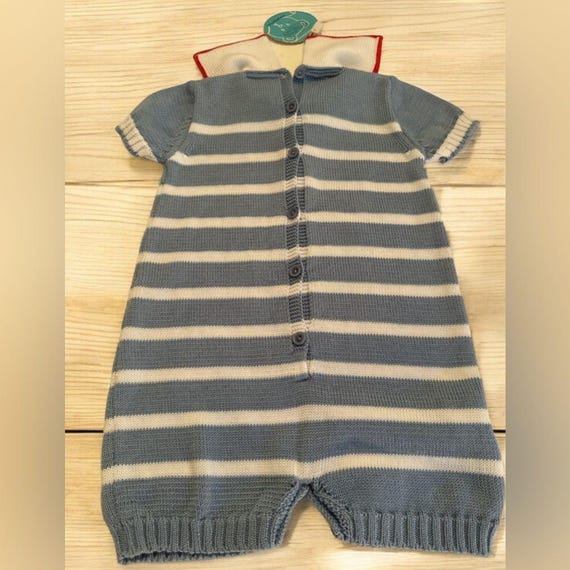 PANGASA 6 mos BABY BOYS Blue & White Stripe Knitted R… - Gem
