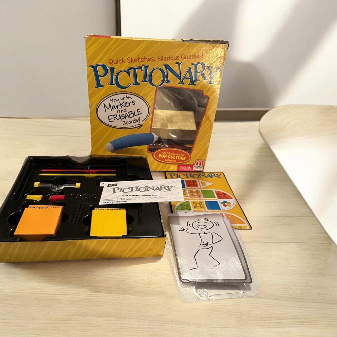 Mattel Pictionary Board Game With Markers & Erasable Boards NEW Box ...