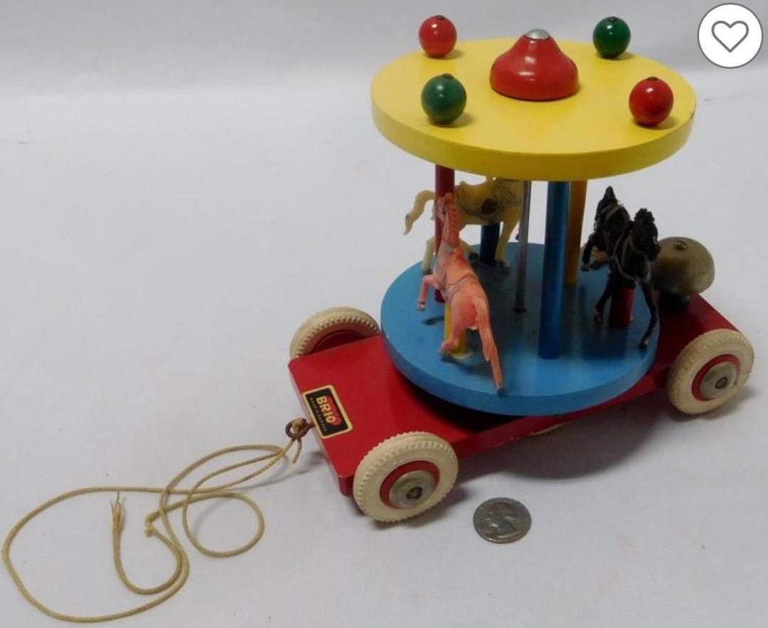 1960s Brio Wood Carousel Merry-go-round Pull Toy With Bell and Rubber ...