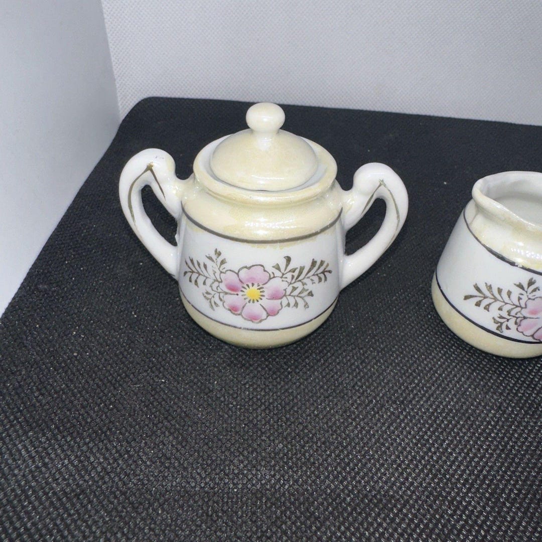 Japanese Hand Painted Lusterware Porcelain Cream and Sugar Set Floral ...