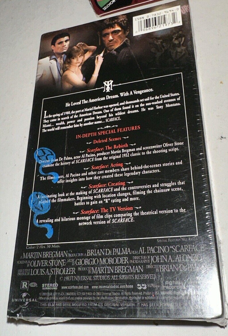 Scarface VHS, 2003 Anniversary Edition Al Pacino Deleted Scenes New ...