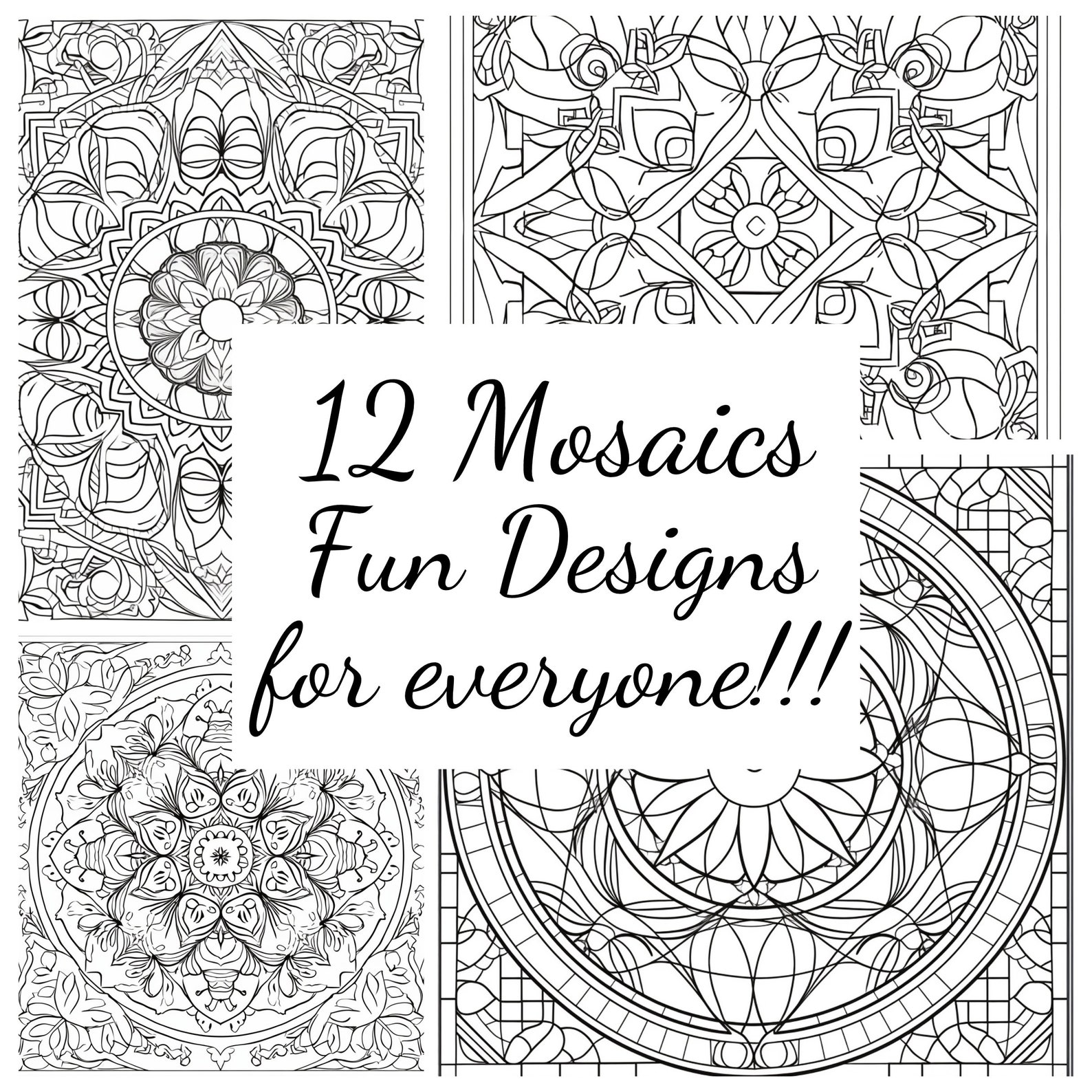 12 Fun Printable Mosaic Geometric Coloring Pages Adult Kids Students ...