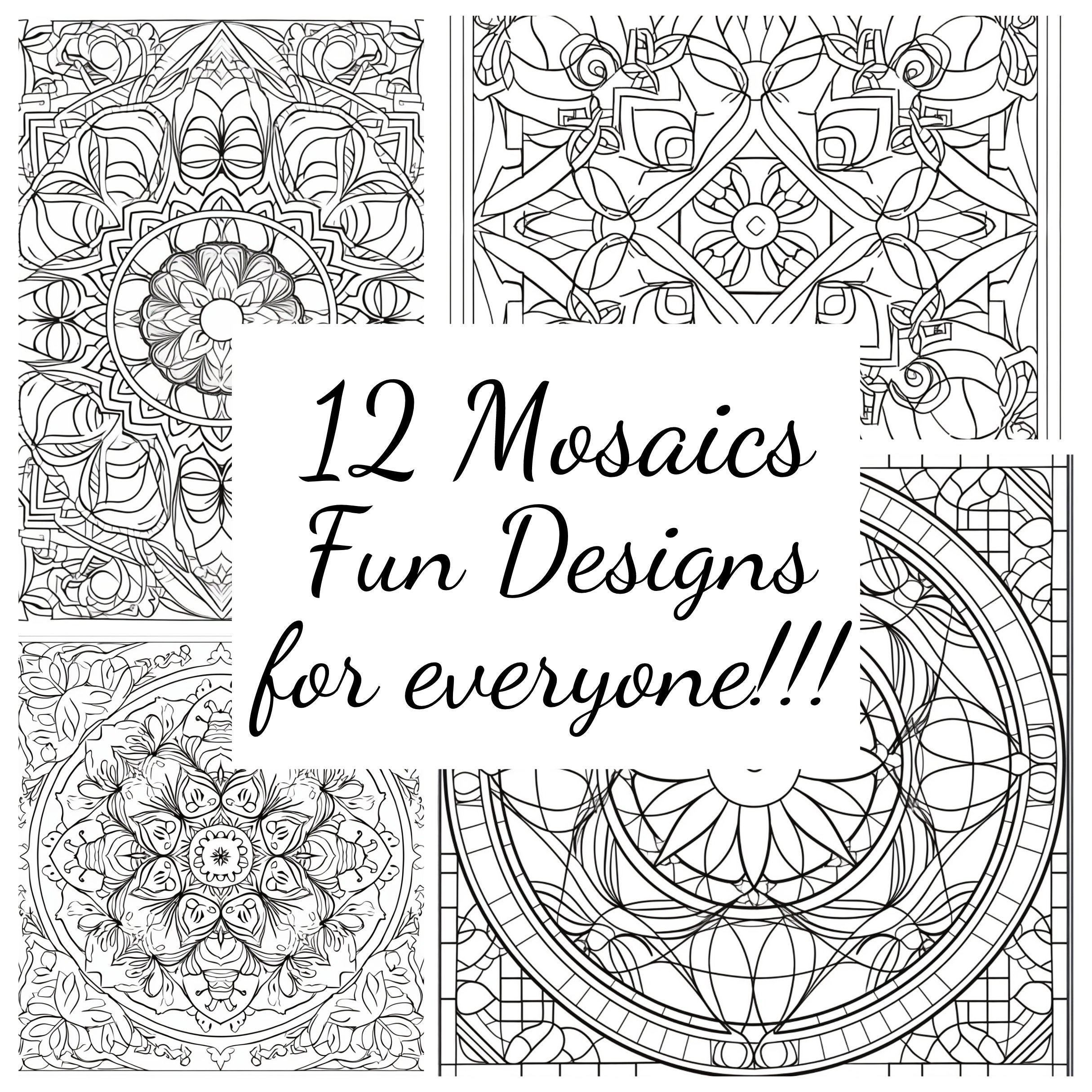 12 Fun Printable Mosaic Geometric Coloring Pages Adult Kids Students ...