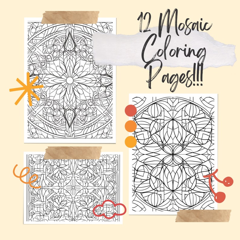 12 Fun Printable Mosaic Geometric Coloring Pages Adult Kids Students ...