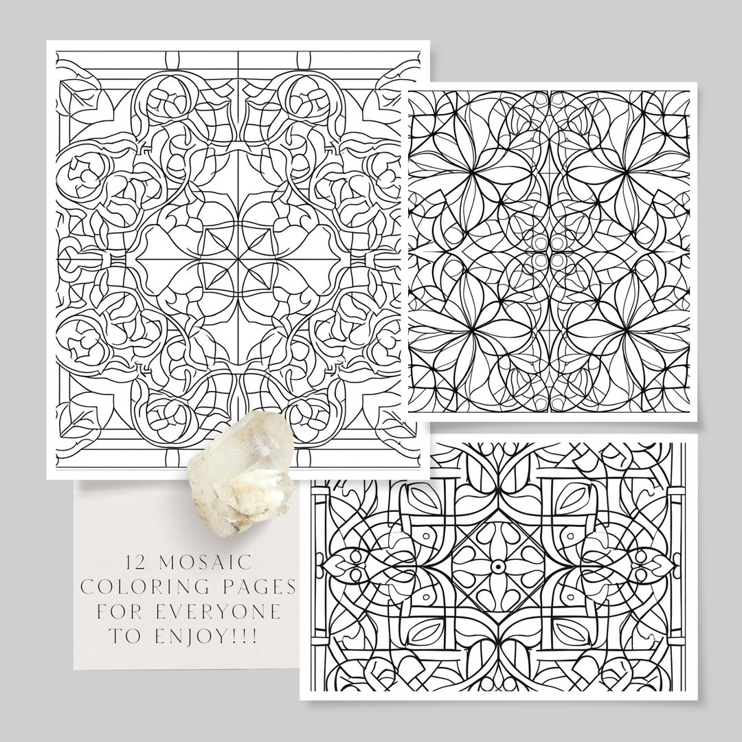 12 Fun Printable Mosaic Geometric Coloring Pages Adult Kids Students ...