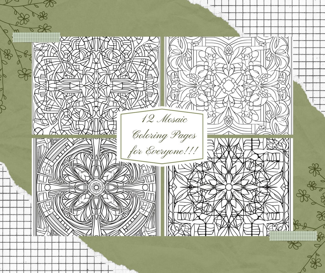 12 Fun Printable Mosaic Geometric Coloring Pages Adult Kids Students ...