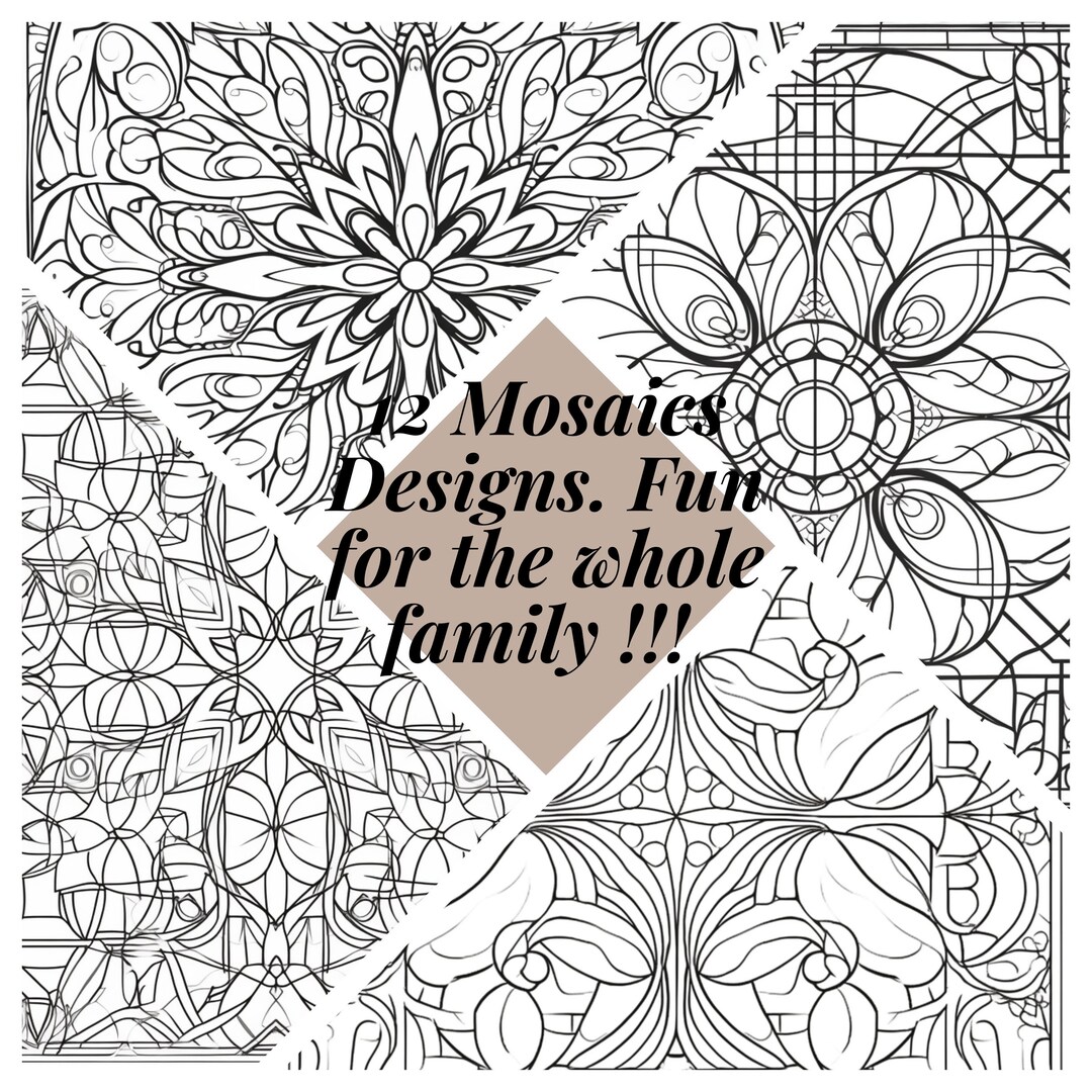 12 Fun Printable Mosaic Geometric Coloring Pages Adult Kids Students ...
