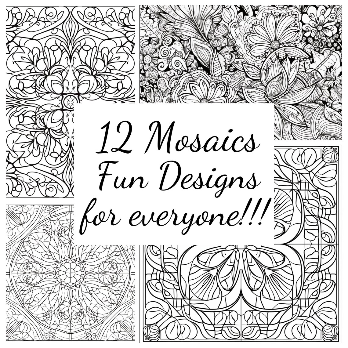 12 Fun Printable Mosaic Geometric Coloring Pages Adult Kids Students ...