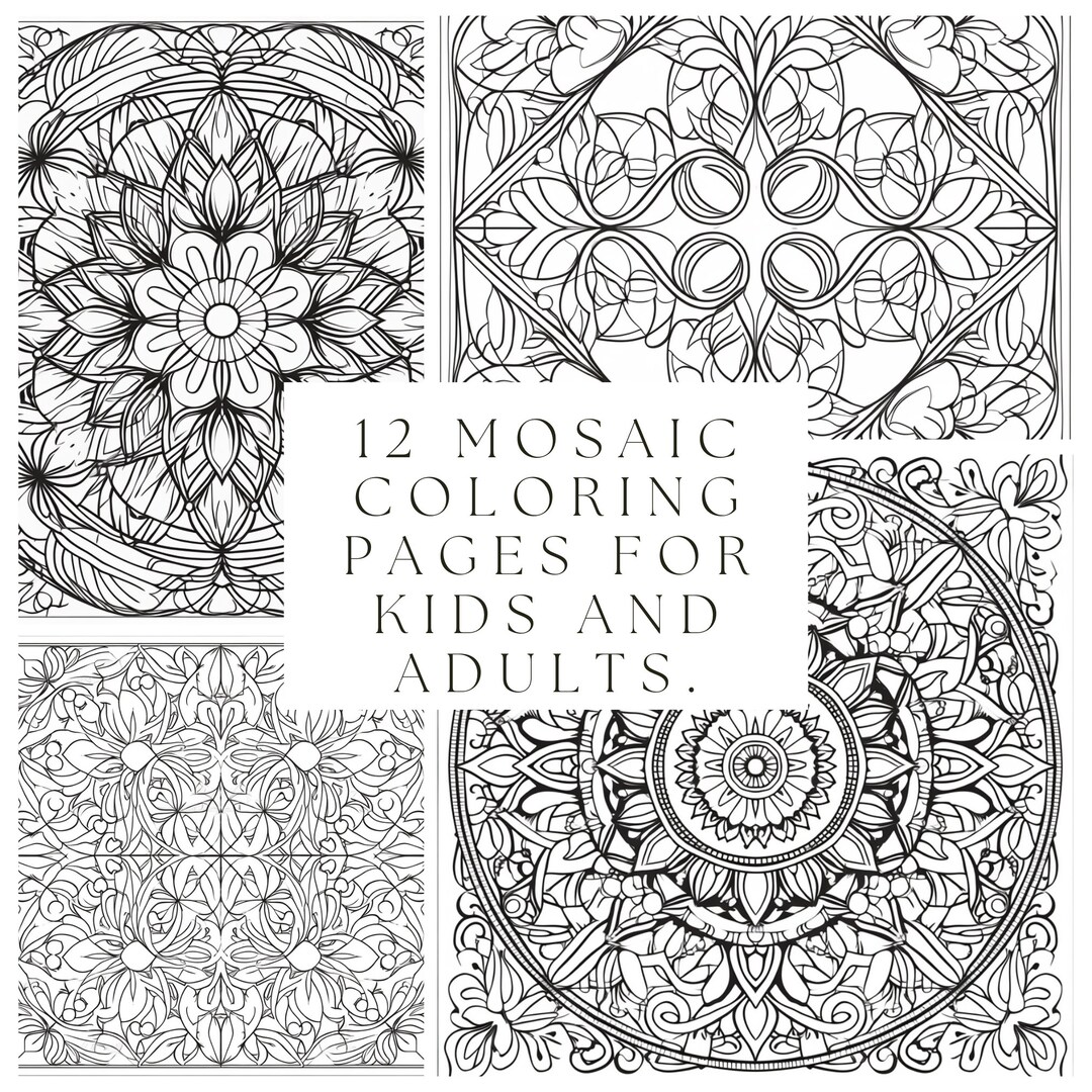 12 Fun Printable Mosaic Geometric Coloring Pages Adult Kids Students ...
