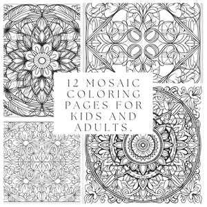 12 Fun Printable Mosaic Geometric Coloring Pages Adult Kids Students ...