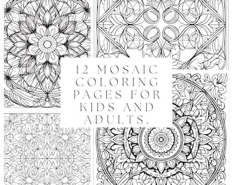 12 Fun Printable Mosaic Geometric Coloring Pages Adult Kids Students ...