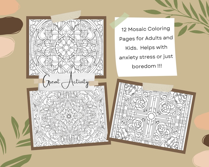 12 Fun Printable Mosaic Geometric Coloring Pages Adult Kids Students ...