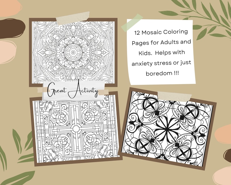 12 Fun Printable Mosaic Geometric Coloring Pages Adult Kids Students ...