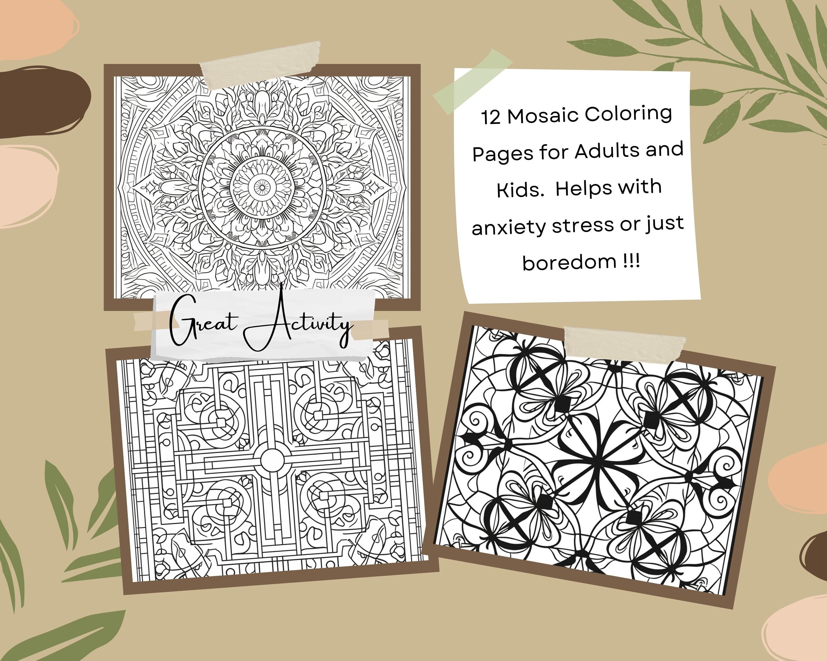 12 Fun Printable Mosaic Geometric Coloring Pages Adult Kids Students ...