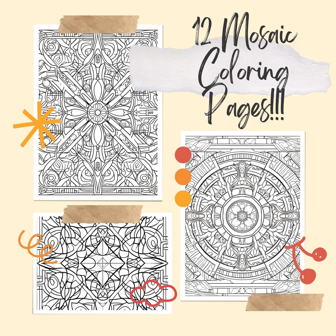 12 Fun Printable Mosaic Geometric Coloring Pages Adult Kids Students ...