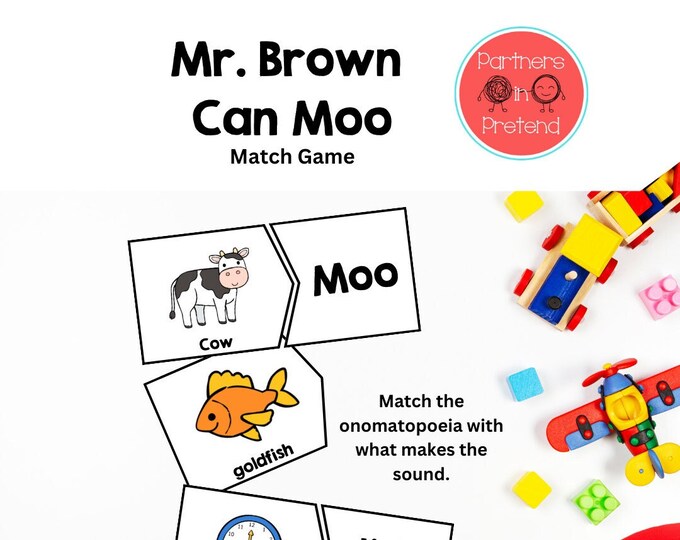 Mr. Brown Can Moo Match Game for Prek, Preschool Kindergarten Dr. Seuss ...