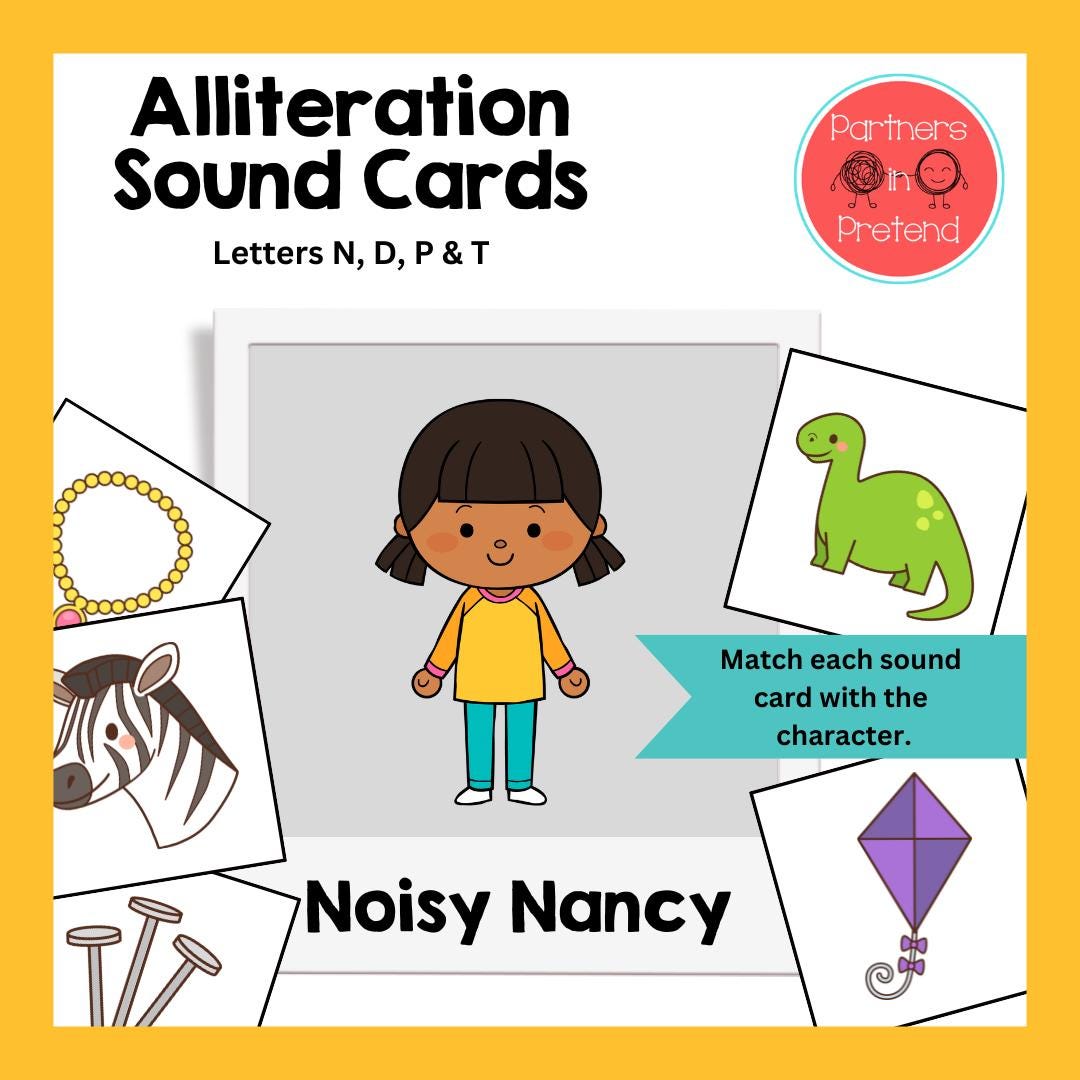Alliteration Sound Cards Match - Letters N, D, P, T for Prek, Preschool ...