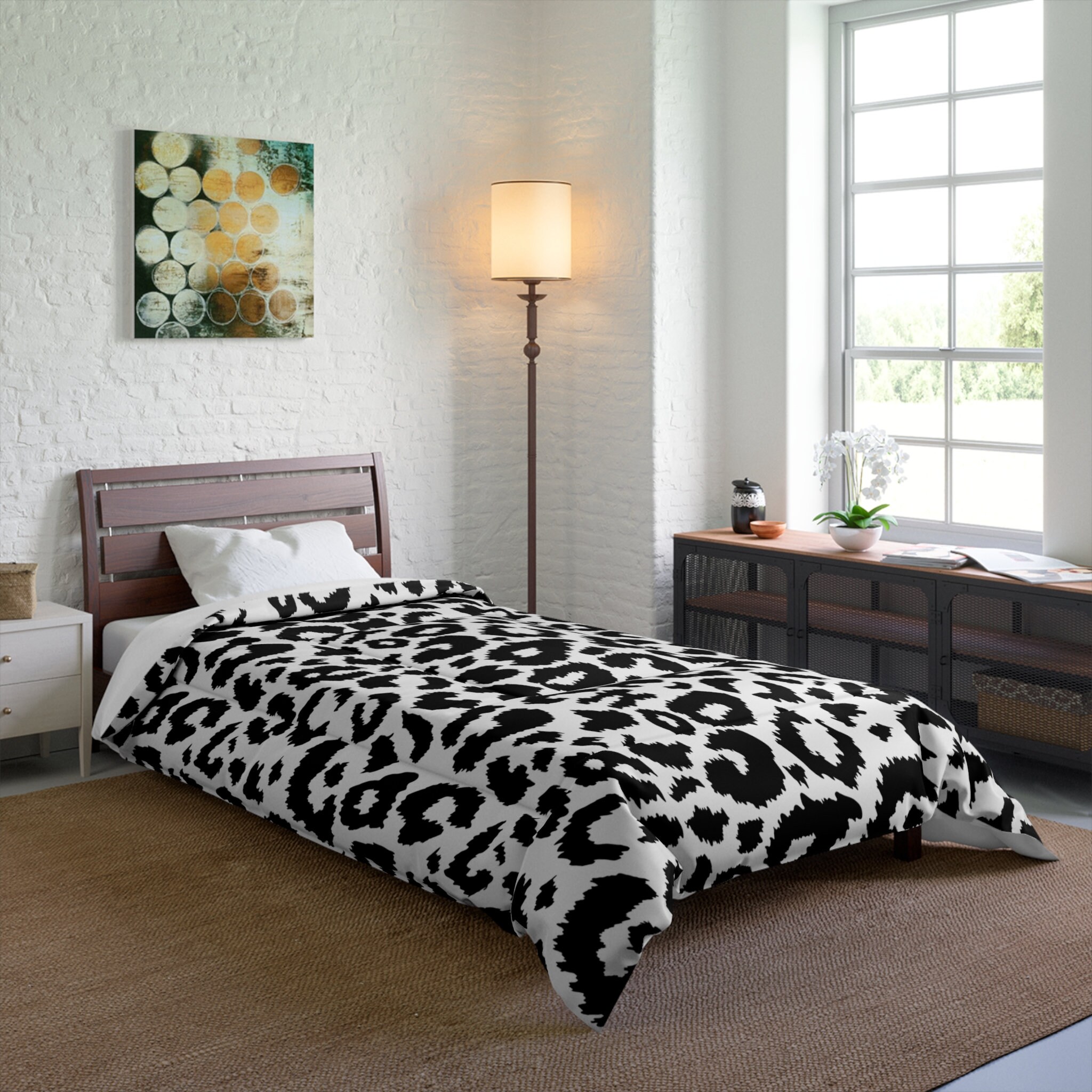 Snow Leopard Print Comforter Animal Print Comforter Black and White ...