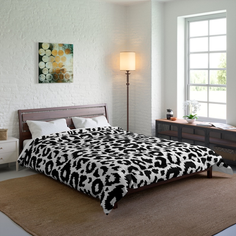 Snow Leopard Print Comforter Animal Print Comforter Black and White ...