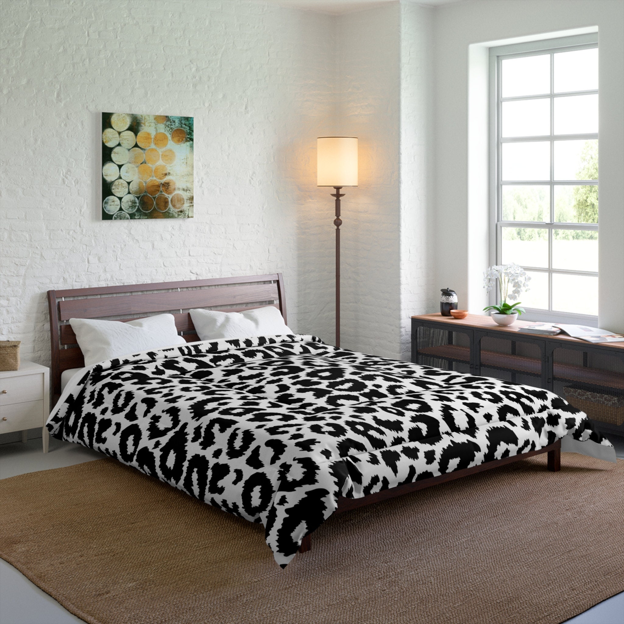 Snow Leopard Print Comforter Animal Print Comforter Black and White ...