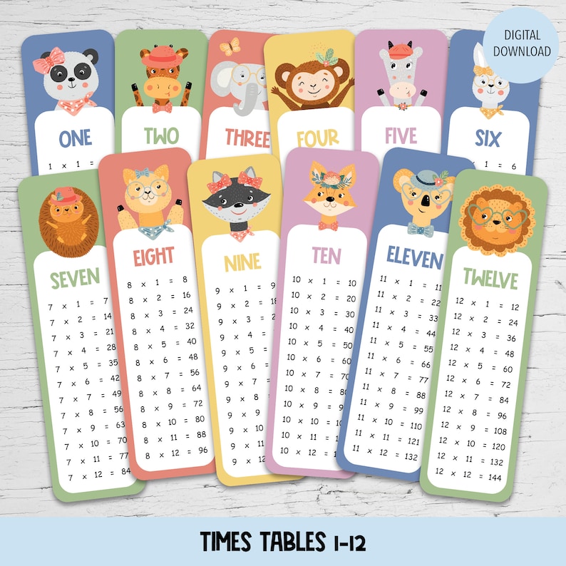 Printable Times Table Bookmarks Multiplication Practice for Times Table ...