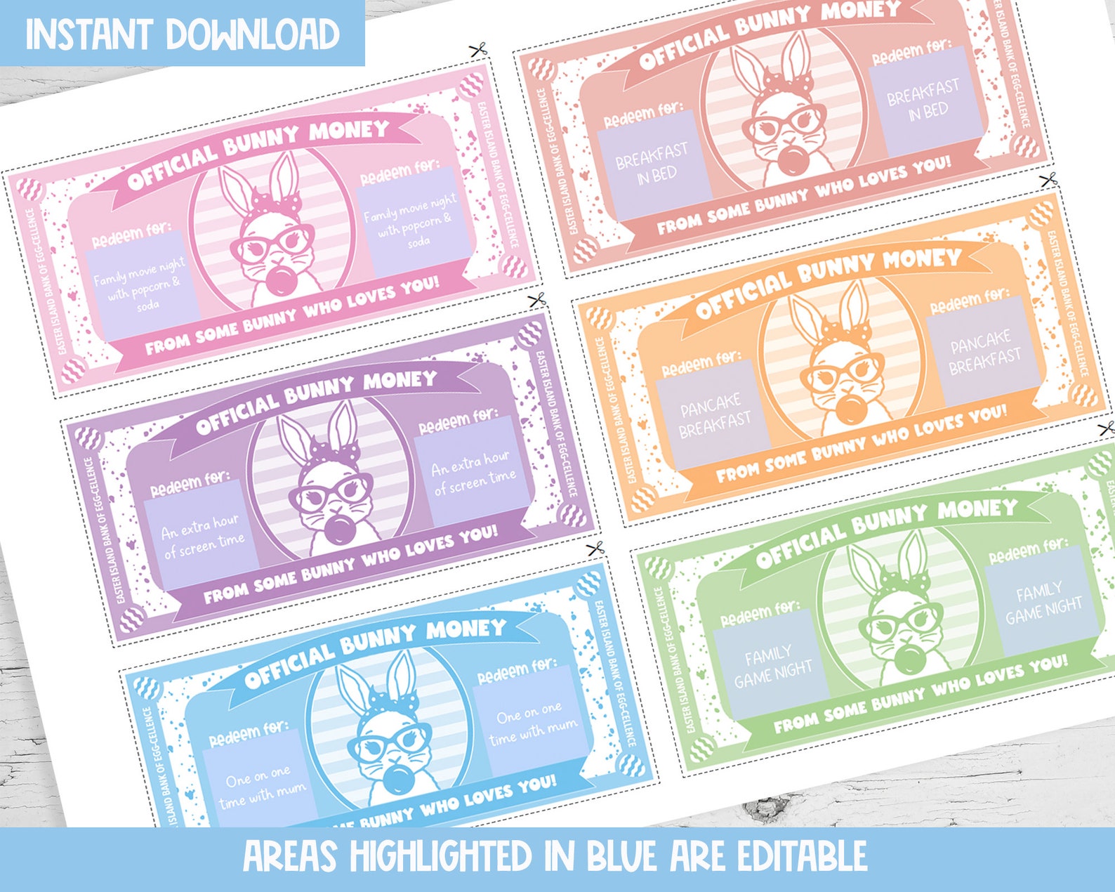 Editable Bunny Bucks: Easter Egg Hunt Coupons (instant Download) - Etsy