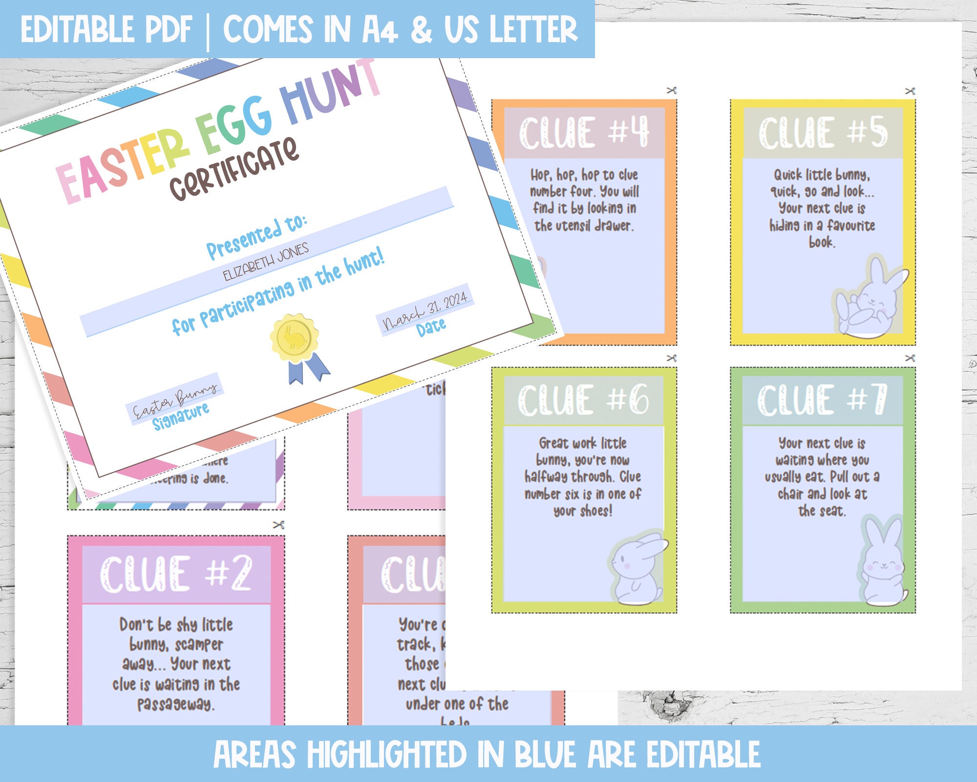 Easter Scavenger Hunt Clues Printable Egg Filler Easter Basket Treasure ...