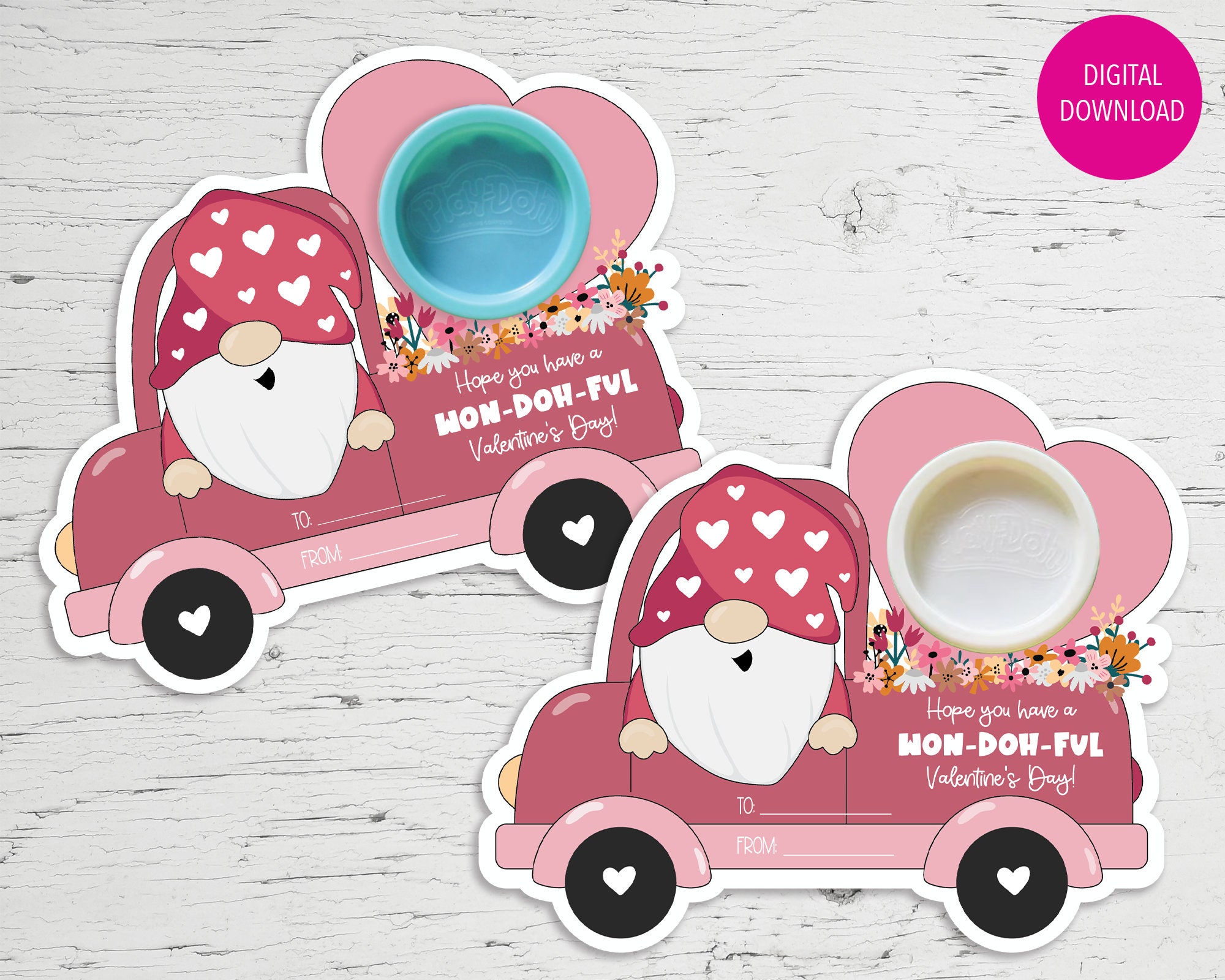 Play Dough Valentine Gnome Printable Valentine Cards Non-candy ...