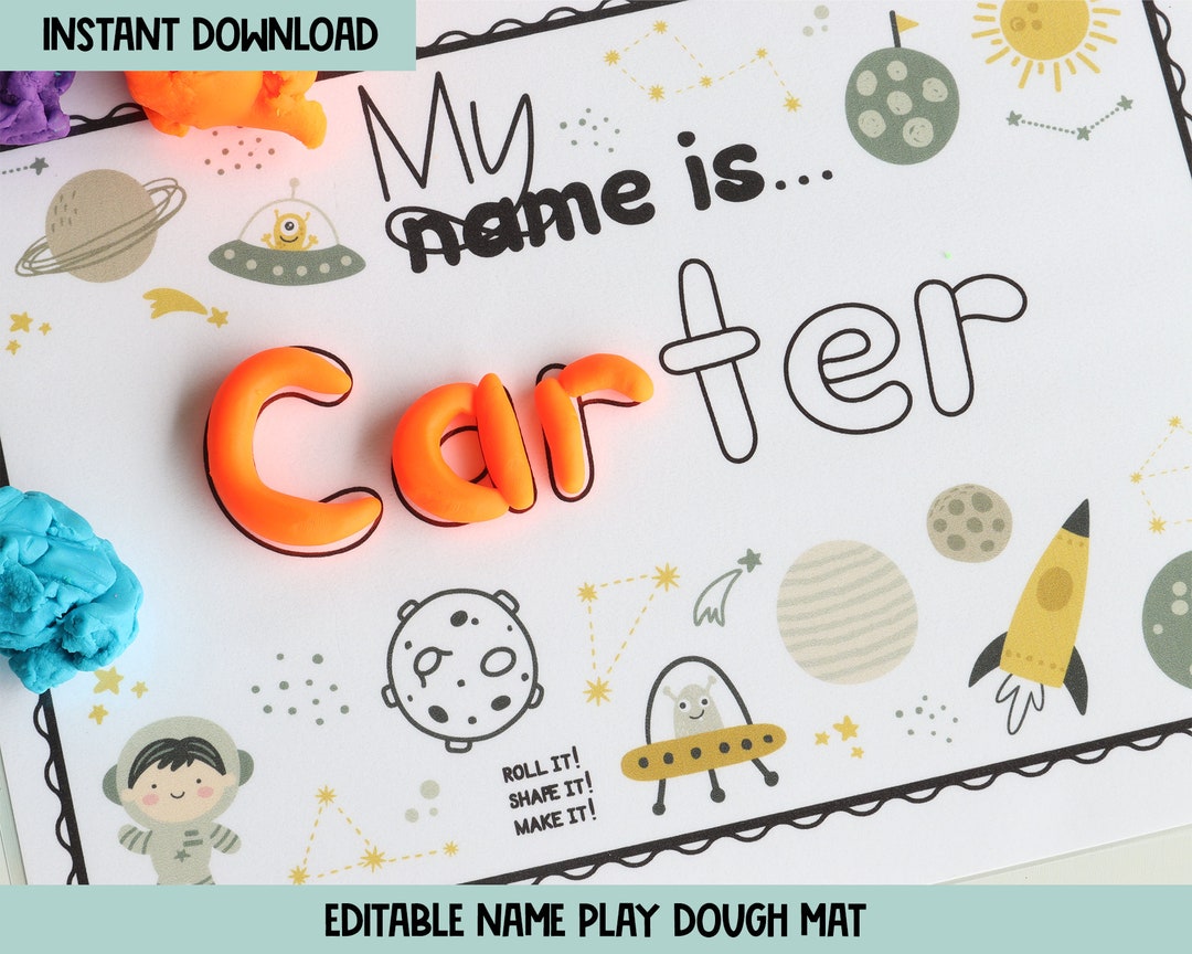 Play Dough Name Mat | Custom Name Play Doh Mat | Printable Outer Space ...