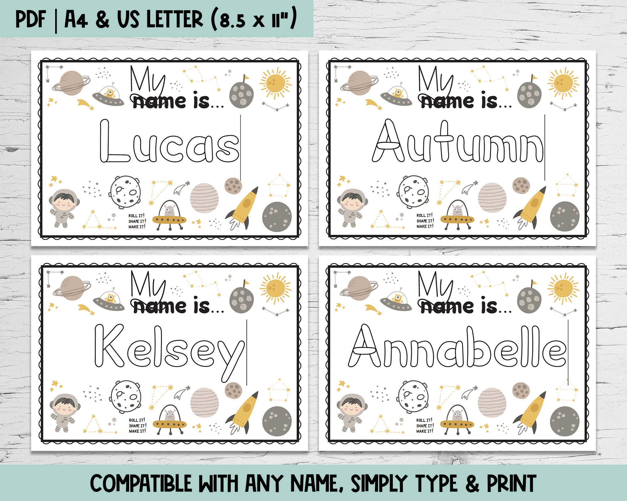 Play Dough Name Mat Custom Name Play Doh Mat Printable Outer Space Play ...