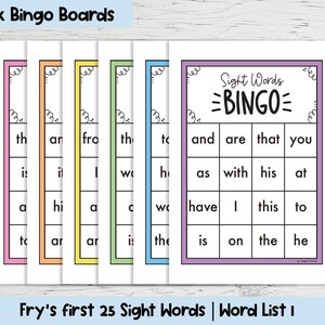 Sight Words Bingo: Fry's First 25, Fun Learning Game (instant Download ...