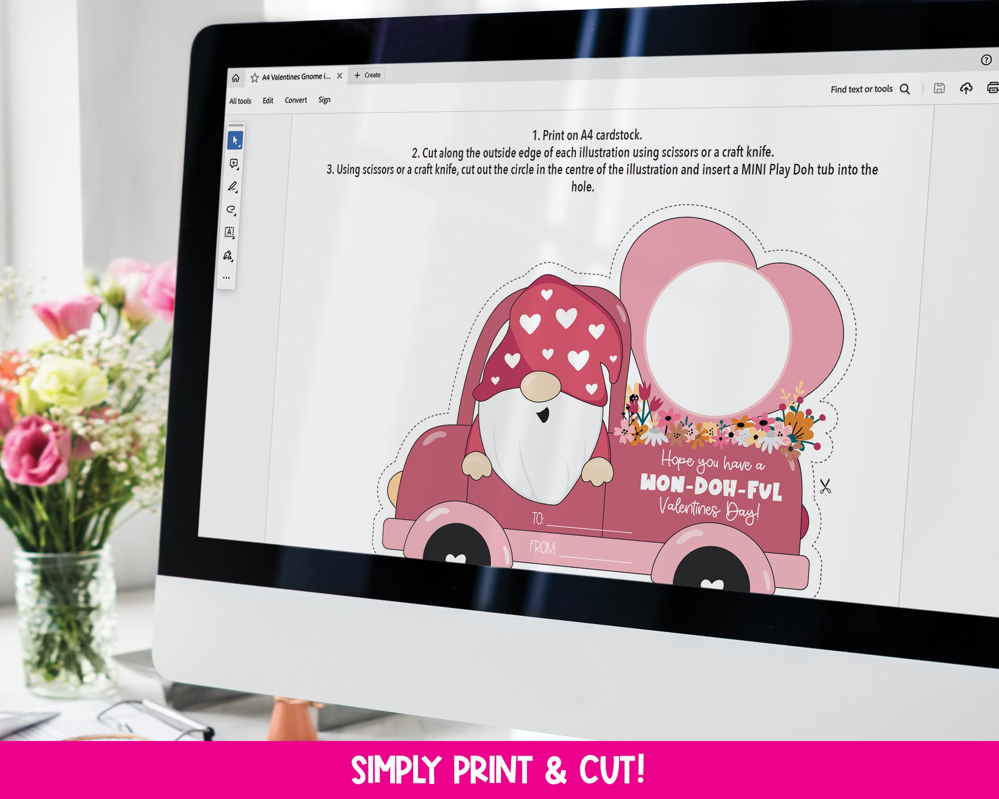 Play Dough Valentine Gnome Printable Valentine Cards Non-candy ...