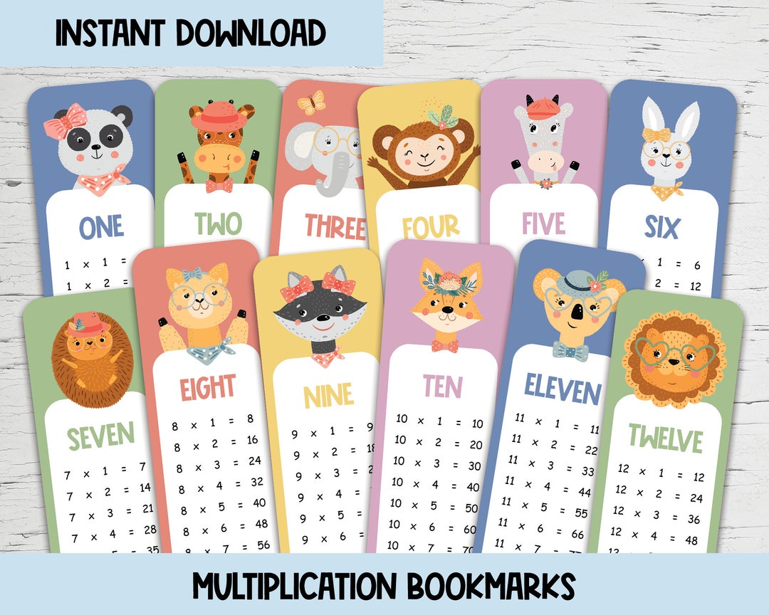 Printable Times Table Bookmarks: Multiplication Chart, Fun Animal ...