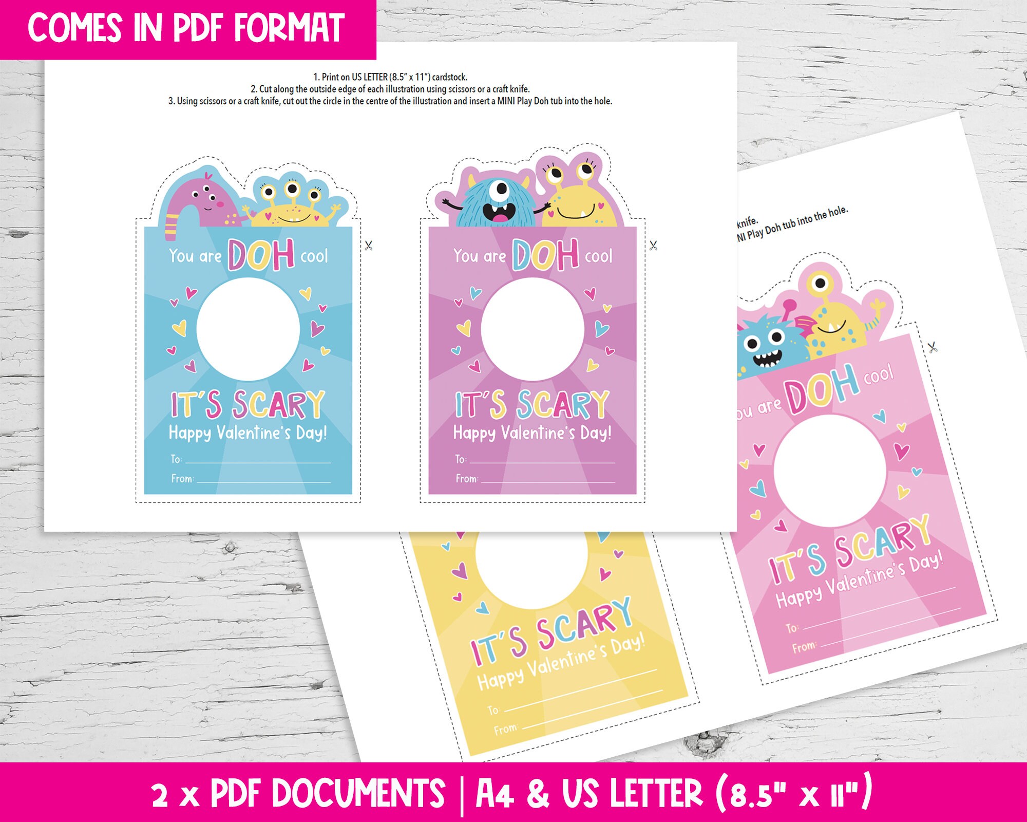 Printable Play Dough Valentine Card Non-candy Valentine Gift for Kids ...