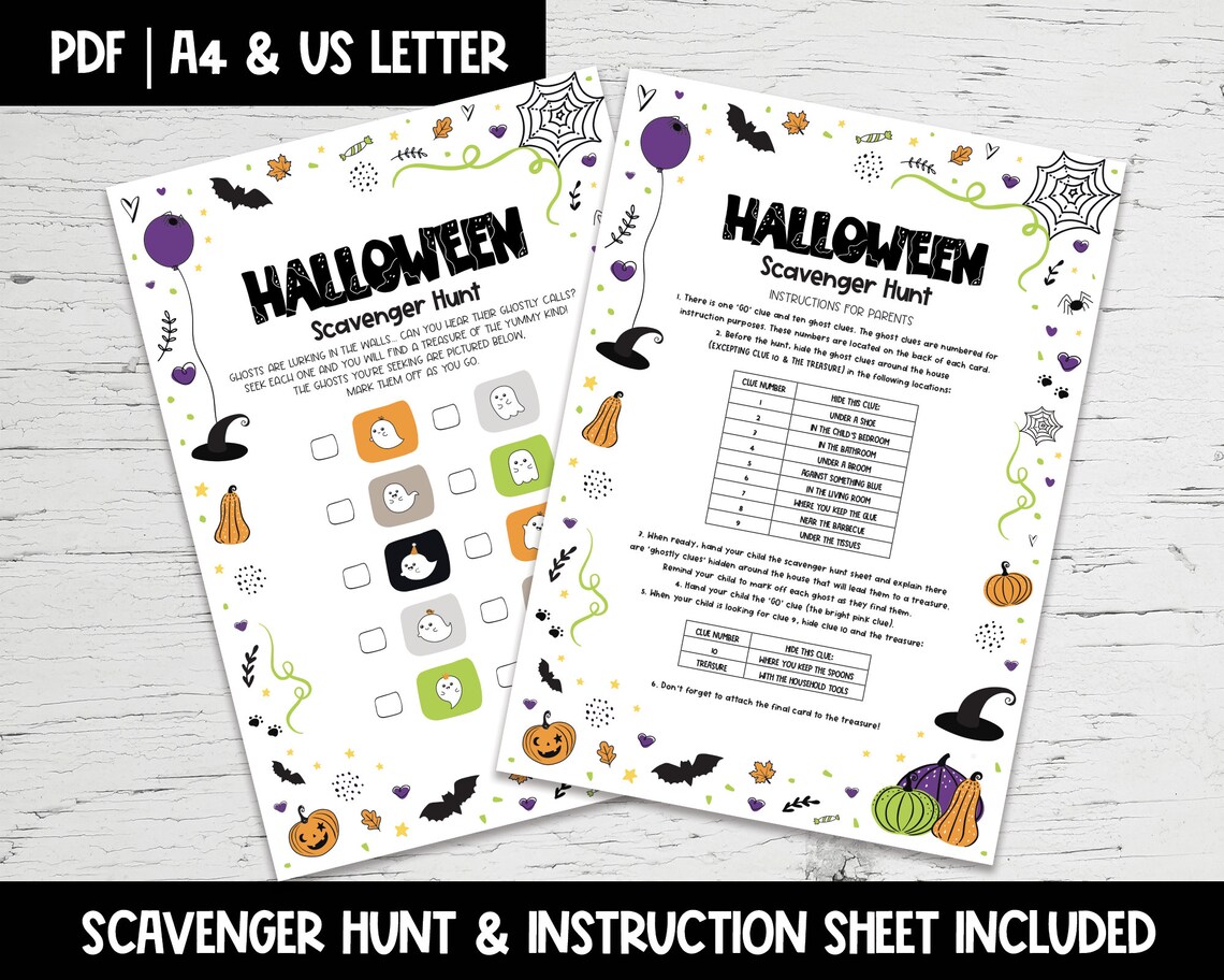 Halloween Scavenger Hunt Cards for Kids Printable Treasure - Etsy Australia