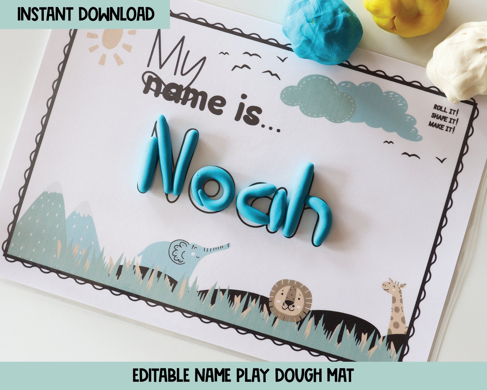 Playdough Name Mat | Personalised Name Play Doh Mat | Printable Play ...