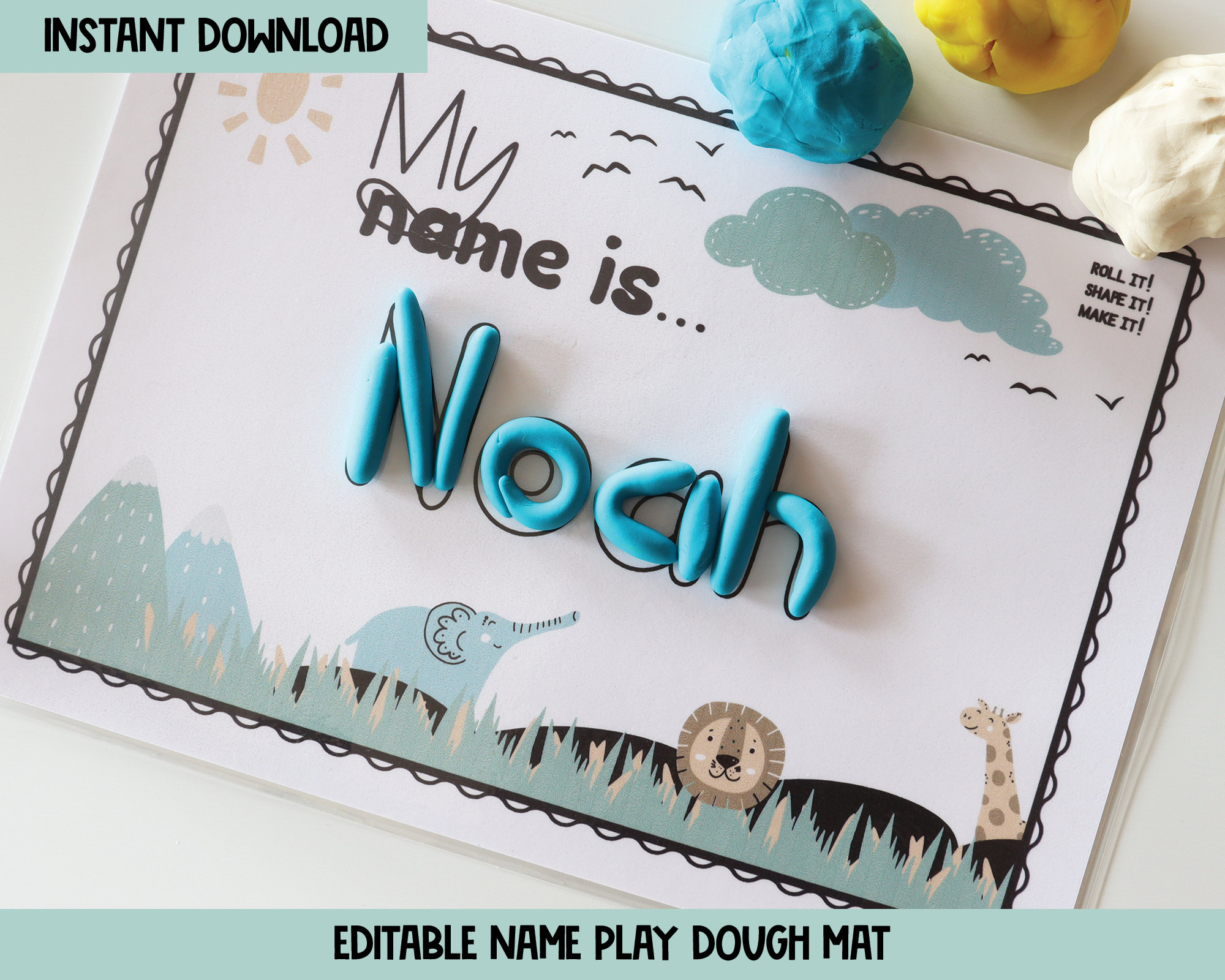 Playdough Name Mat | Personalised Name Play Doh Mat | Printable Play ...