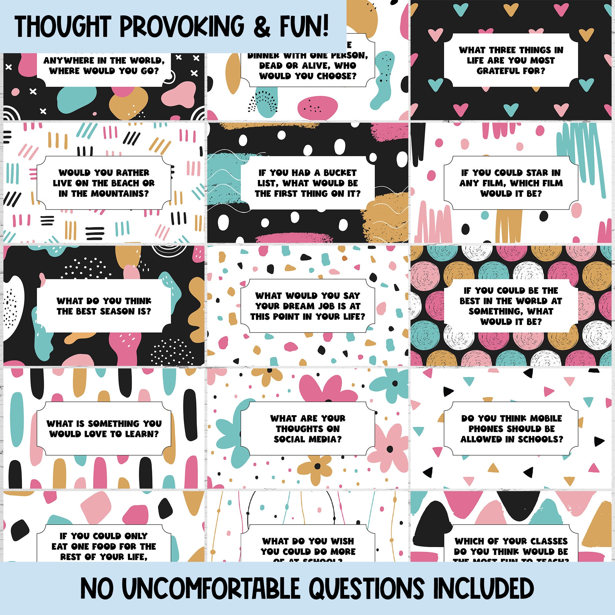Conversation Starters Ice Breaker Dinner Questions Conversation Cards ...