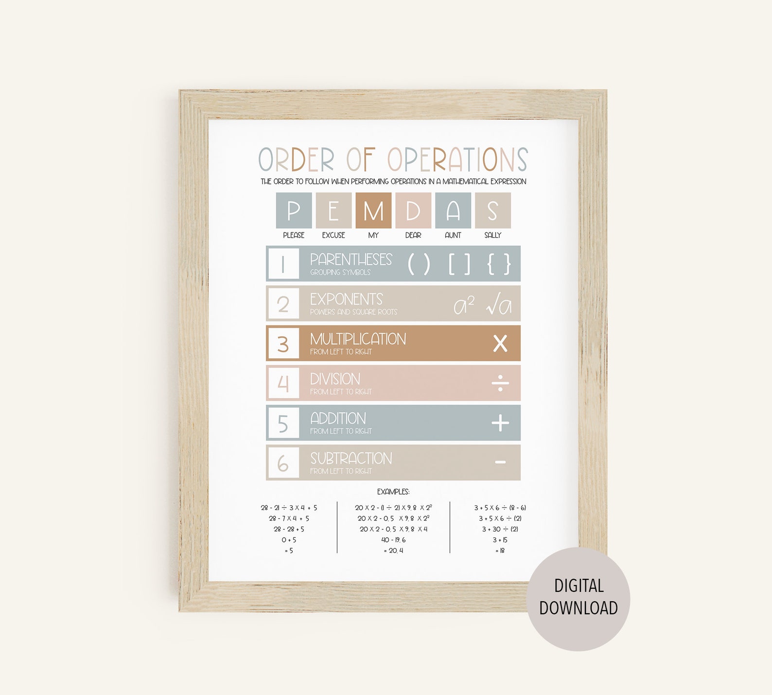 PEMDAS Poster: Order of Operations Chart (digital Download) - Etsy Canada